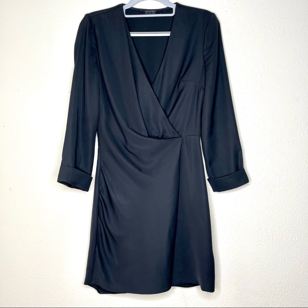 All Saints Black Rila Dress Crossover Wrap V Neck Gat… - Gem